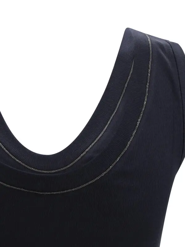 Brunello Cucinelli Embellished Ribbed V-neck Tank Top - Black
