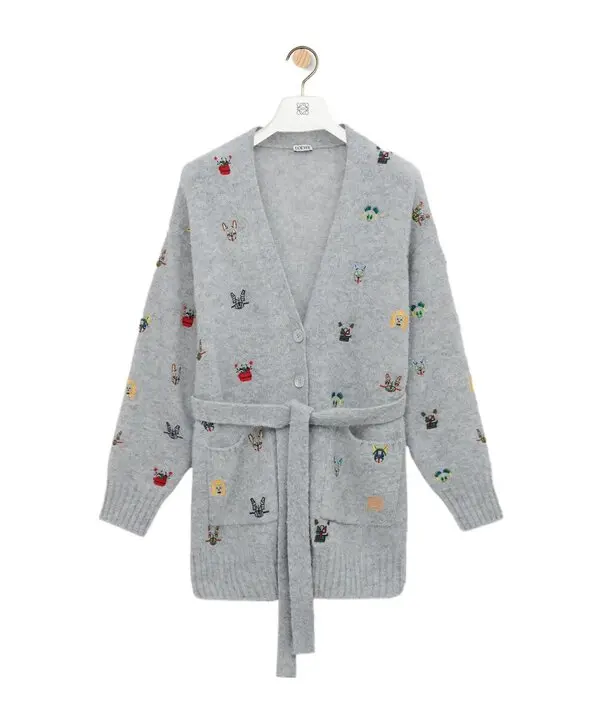 Loewe Belted Wool Cardigan With Anagram Embroidery