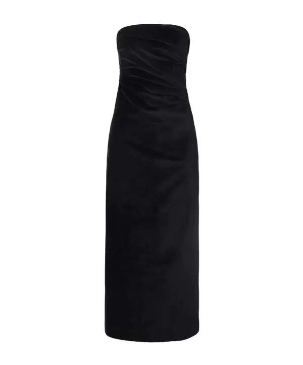 Tove Sabella Strapless Ruched Cotton-blend Velvet Midi Dress - Black