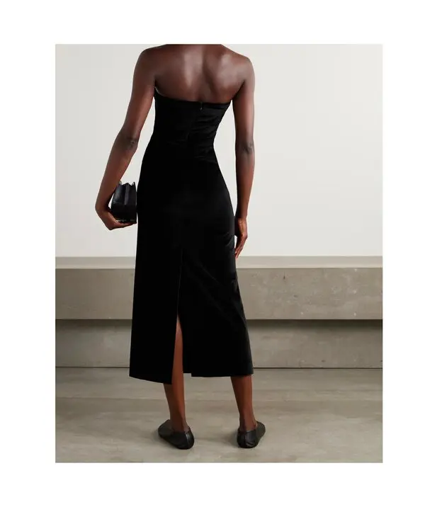 Tove Isabella Strapless Ruched Velvet Midi Dress - Black