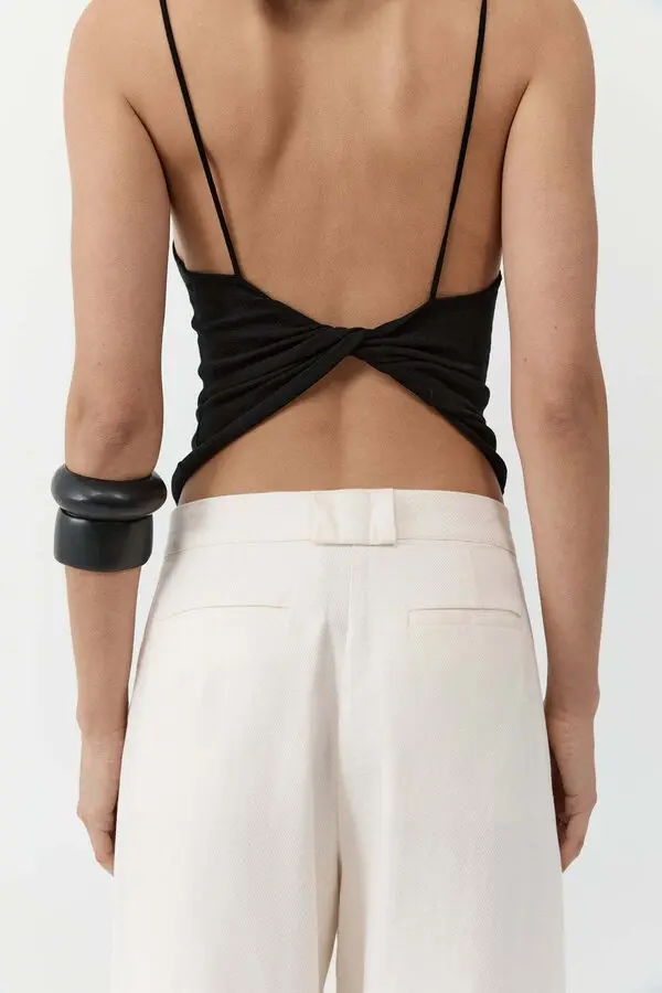 ST. AGNI Sleeveless Backless Knot Detail Knit Top