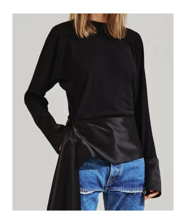 DARKPARK Satin Trim Long Sleeve Blouse