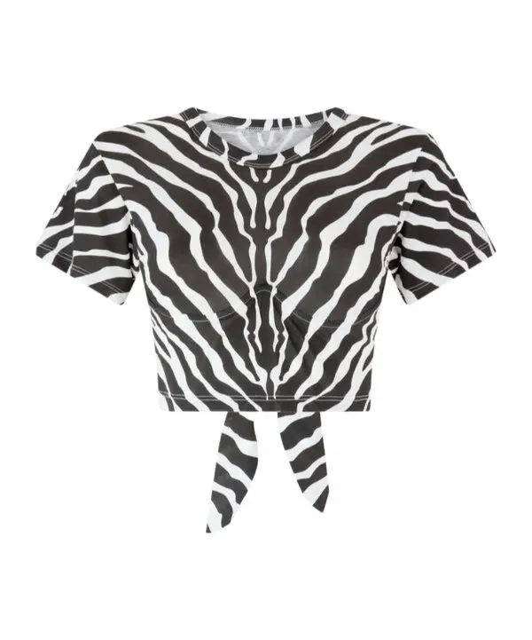 Attico Zebra-print Tie-front Cropped Top - Black