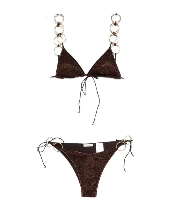 Oseree Lace-up Bikini Set With Ring Embellishment - Black
