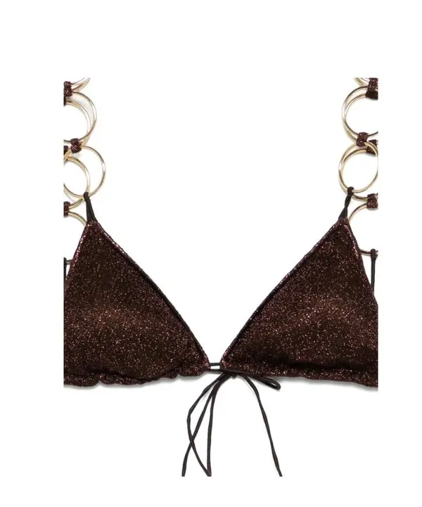 Oseree Lace-up Bikini Set With Ring Embellishment - Black