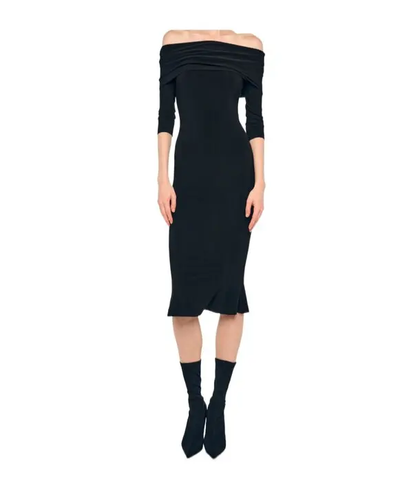 Norma Kamali 3/4 Sleeve Cowl Fishtail Dress