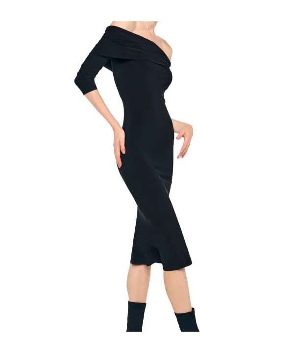 Norma Kamali 3/4 Sleeve Cowl Fishtail Dress