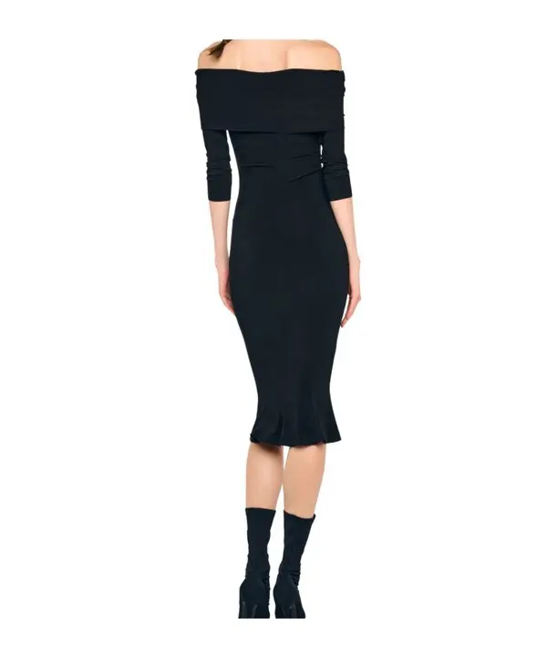 Norma Kamali 3/4 Sleeve Cowl Fishtail Dress