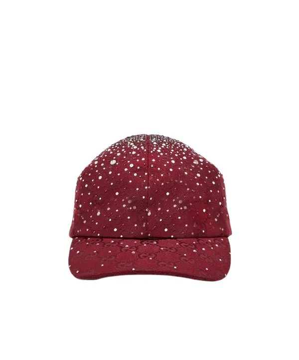 Gucci Gg Canvas Baseball Hat With Crystal Embellishments - Bordeaux