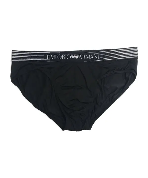 Emporio Armani Logo Striped Panties - Black