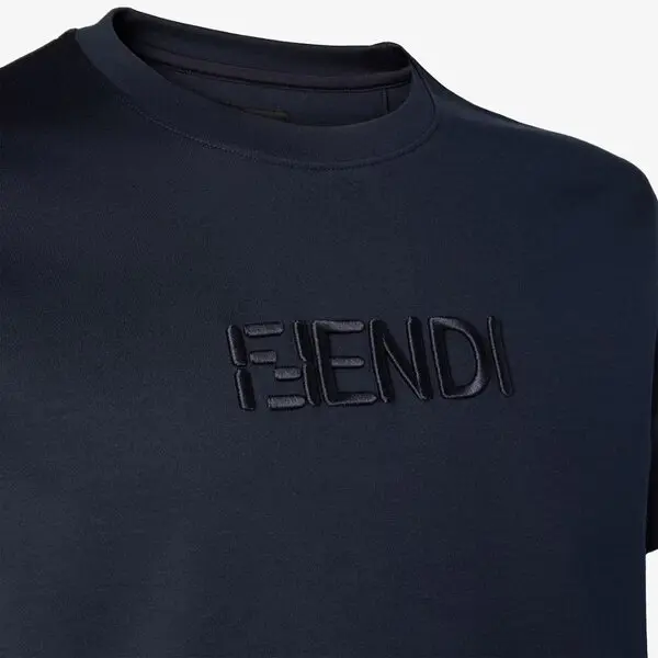 Fendi Logo Embroidered Crewneck T-shirt - Navy Blue