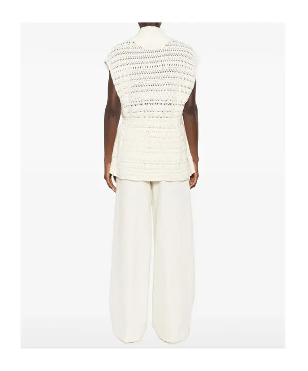 Fabiana Filippi Sleeveless Crochet Vest With Flap Pockets - White