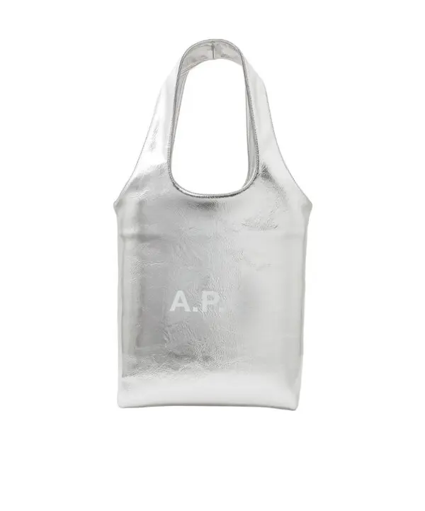 A.p.c. Logo Printed Metallic Effect Tote Bag - Silver