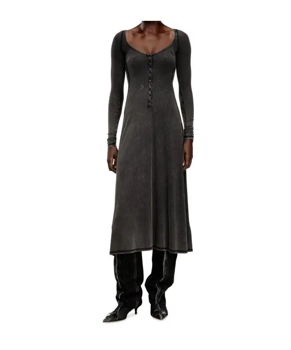 DIESEL® D-ley Ribbed Jersey Midi Dress - Black