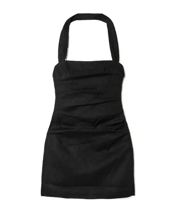 SIR. Noemi Ruched Linen Halterneck Mini Dress - Black