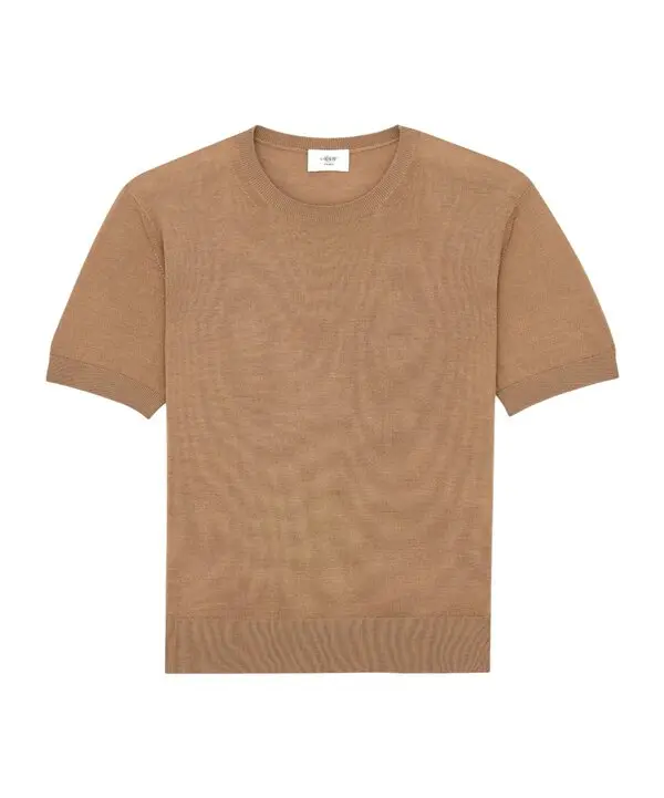 Saint Laurent Crew-neck Short-sleeve Knit Top - Light Camel