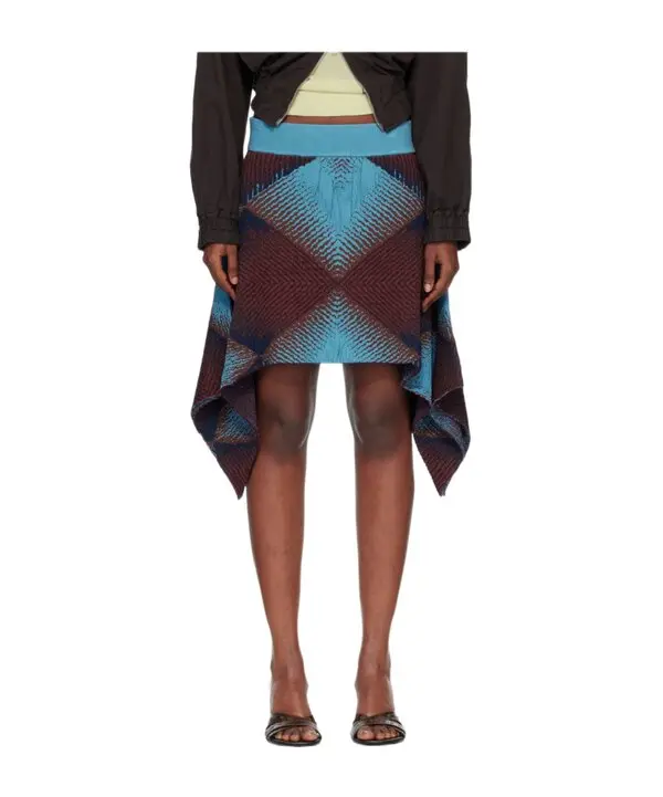 KIKO KOSTADINOV Ikat Argyle Asymmetric Knitted Skirt