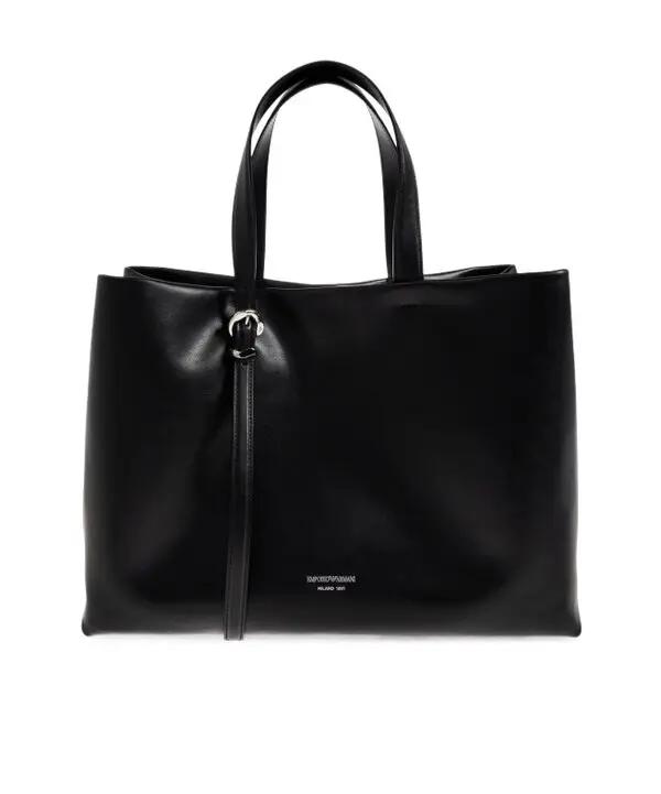 Emporio Armani Leather Tote Bag With Buckled Handles - Black