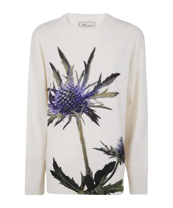 Blumarine Floral Print Knitwear - Pearl White Brilliant Blue