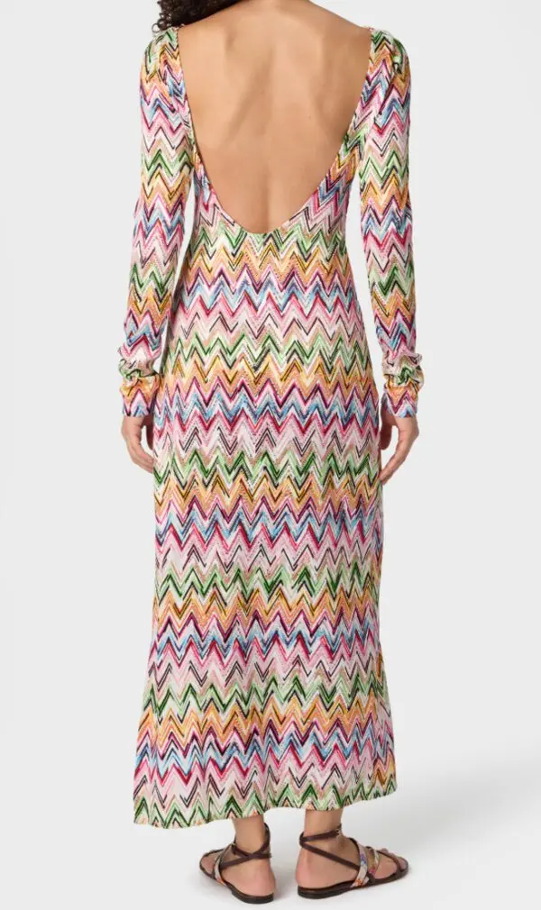 Missoni Long Sleeve Maxi Dress With Zigzag Pattern And Lace Details