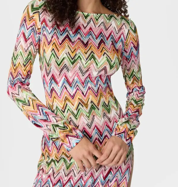 Missoni Long Sleeve Maxi Dress With Zigzag Pattern And Lace Details
