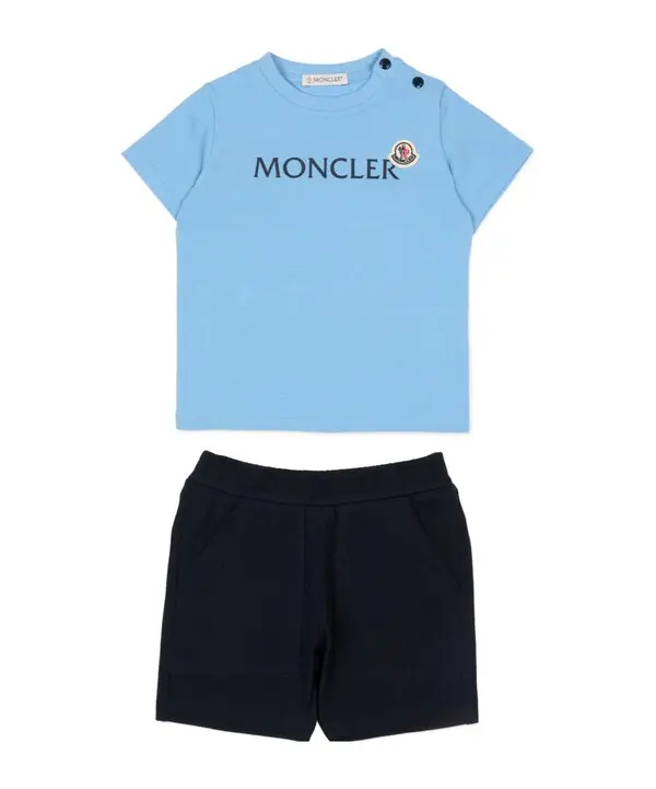 Moncler Logo Printed T-shirt And Shorts Set - Blue