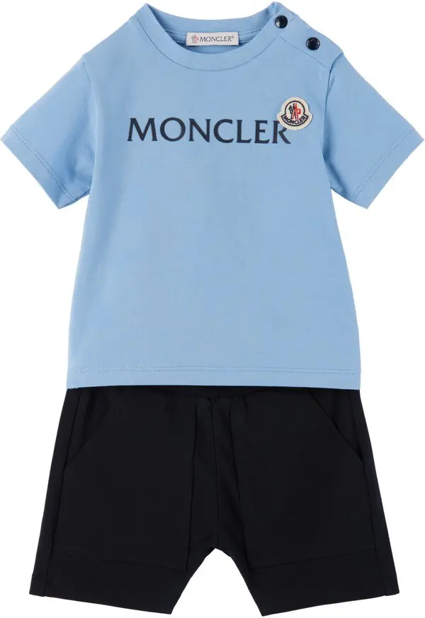 Moncler Logo Printed T-shirt And Shorts Set - Blue
