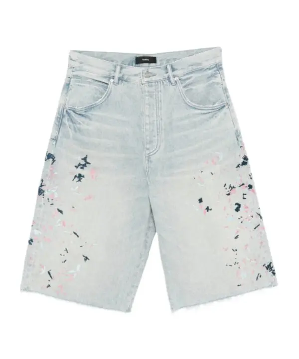 PURPLE BRAND Printed Denim Shorts - White