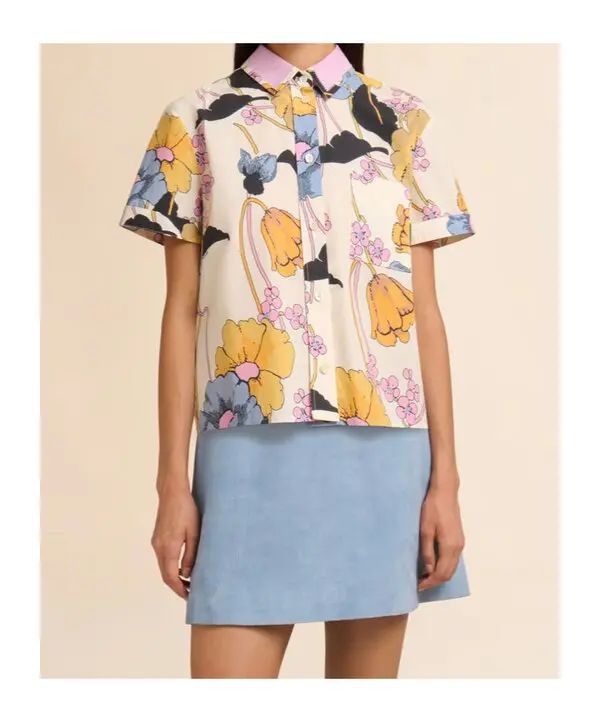 Marni Melodia Floral Print Cropped Cotton Poplin Shirt
