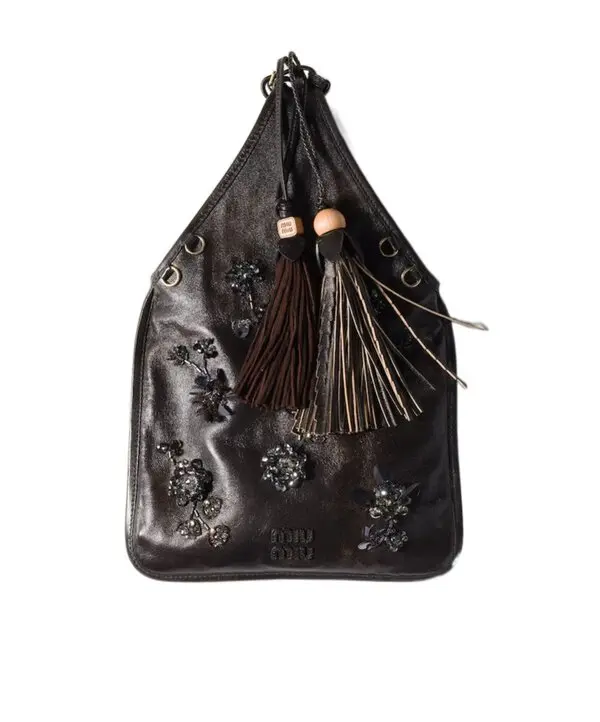 Miu Miu Beaded Tassel Tote Bag - Brown