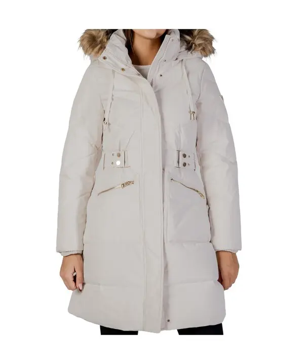 Guess Long-sleeved Down Jacket With Faux Fur Trimmed Hood - Gray