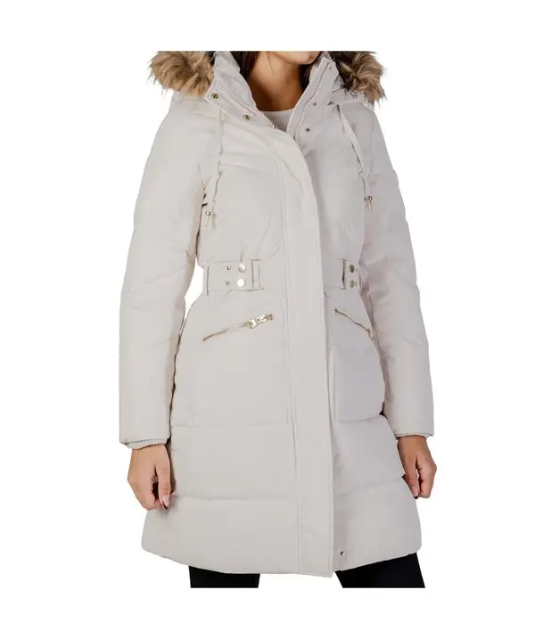 Guess Long-sleeved Down Jacket With Faux Fur Trimmed Hood
