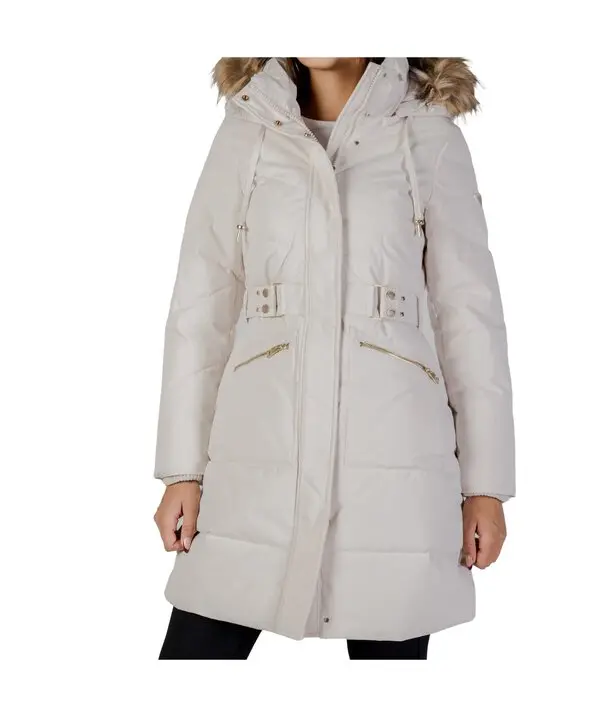 Guess Long-sleeved Down Jacket With Faux Fur Trimmed Hood