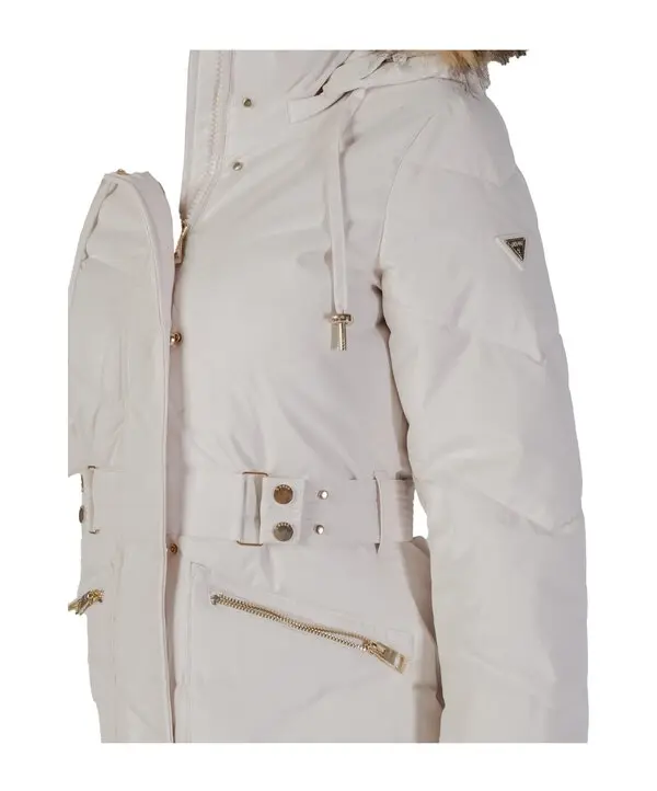 Guess Long-sleeved Down Jacket With Faux Fur Trimmed Hood