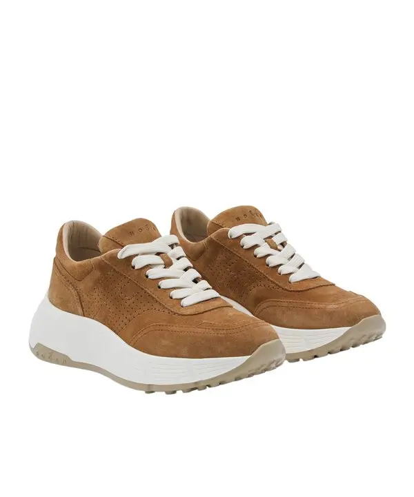 Hogan Round Toe Lace-up Sneakers - Brown