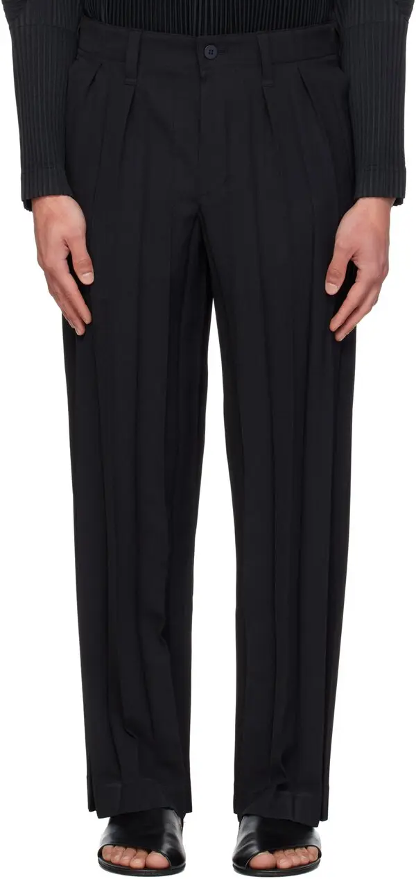 Issey Miyake Homme Plissé Pleated Straight Leg Trousers - Black