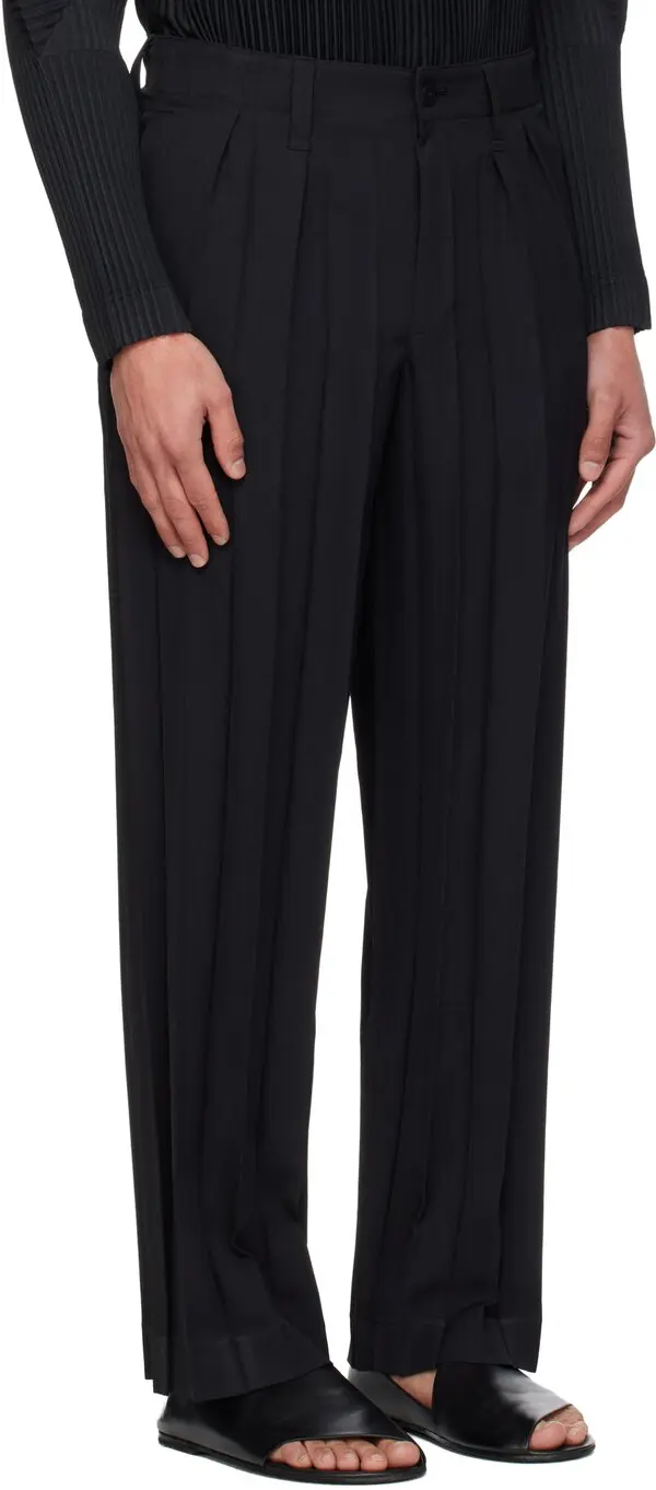 Issey Miyake Homme Plissé Pleated Straight Leg Trousers - Black