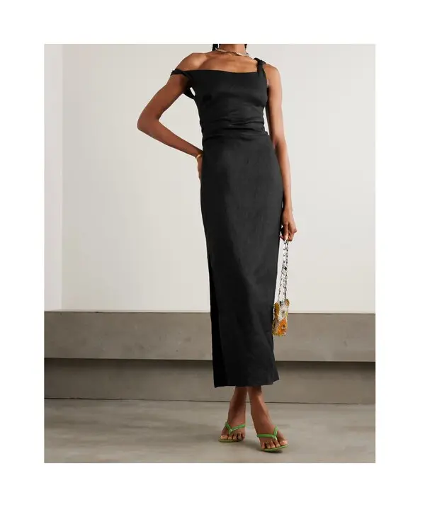 SIR. Twisted Ruched Linen Midi Dress