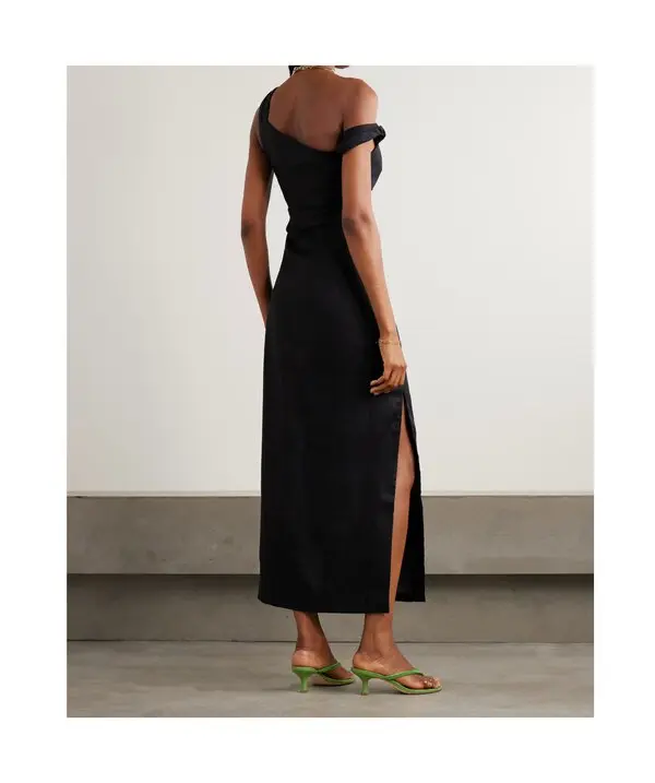 SIR. Twisted Ruched Linen Midi Dress