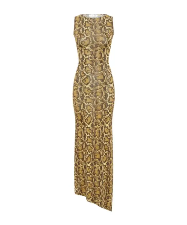 MARINE SERRE Asymmetrical Python Print Maxi Dress