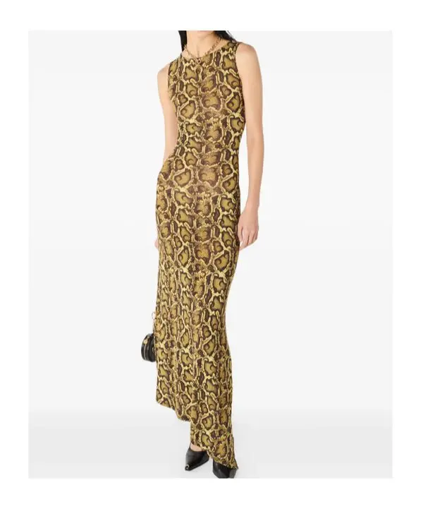 MARINE SERRE Asymmetrical Python Print Maxi Dress