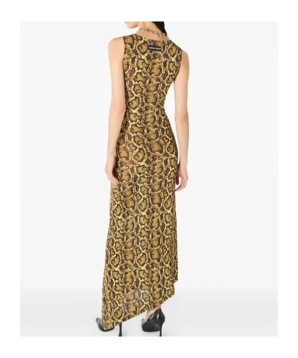 MARINE SERRE Asymmetrical Python Print Maxi Dress