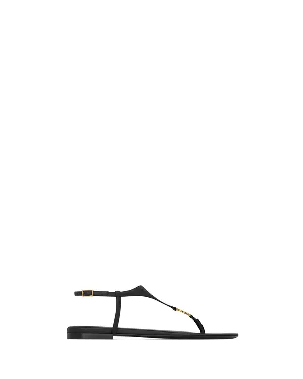 Saint Laurent Cassandra Logo Plaque Flat Sandals