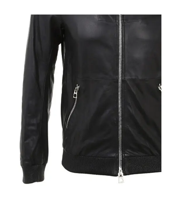 Emporio Armani Hooded Zip-up Leather Jacket
