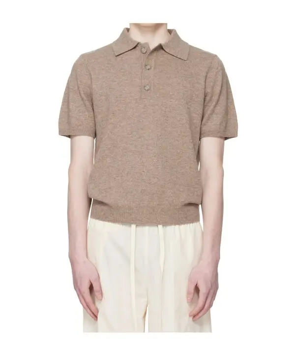 ENTIRE STUDIOS Short Sleeve Knit Polo - Camel