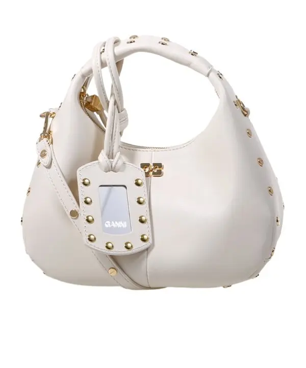 GANNI Knotted Studded Shoulder Bag - Egret