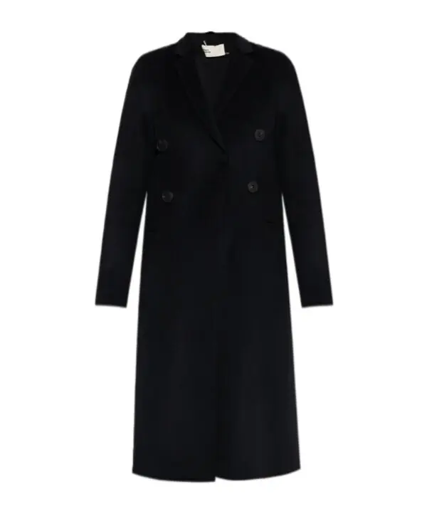 Tory Burch Double-breasted Coat With Notched Lapel - Black