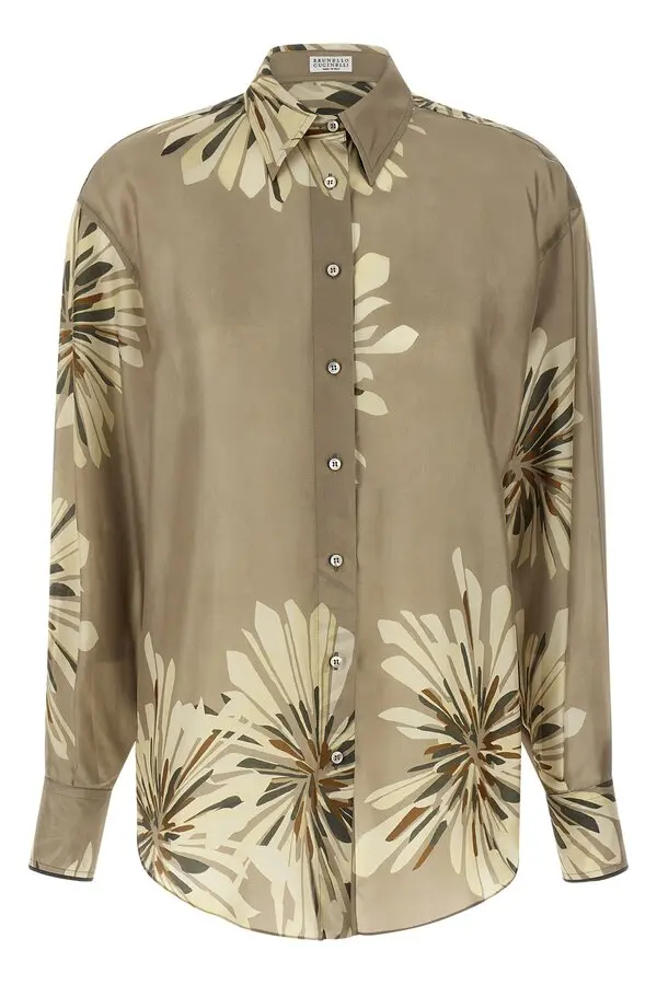 Brunello Cucinelli Floral Silk Shirt - Nude