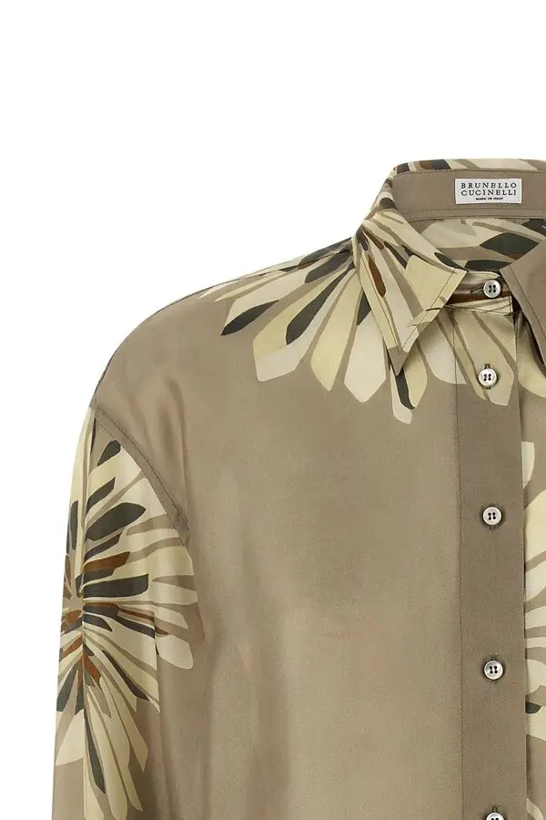 Brunello Cucinelli Floral Silk Shirt - Nude