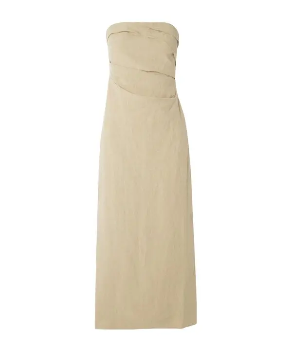Tove Sabella Strapless Gathered Linen Midi Dress - Stone Color